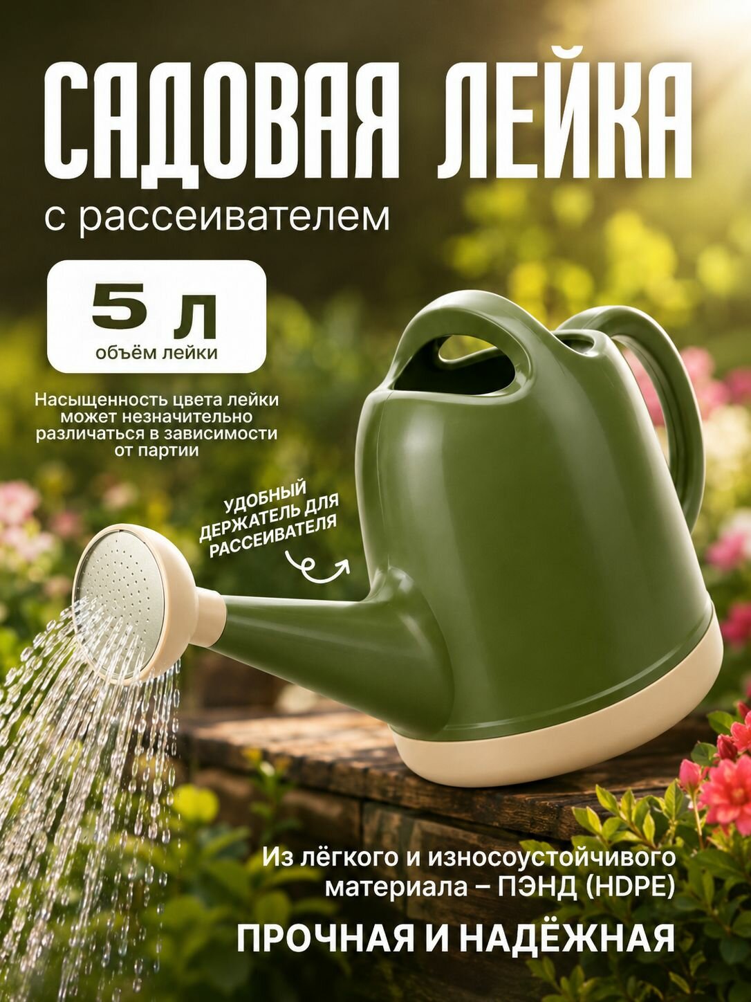 Лейка, 5 л 1 шт для полива садовая полив растений