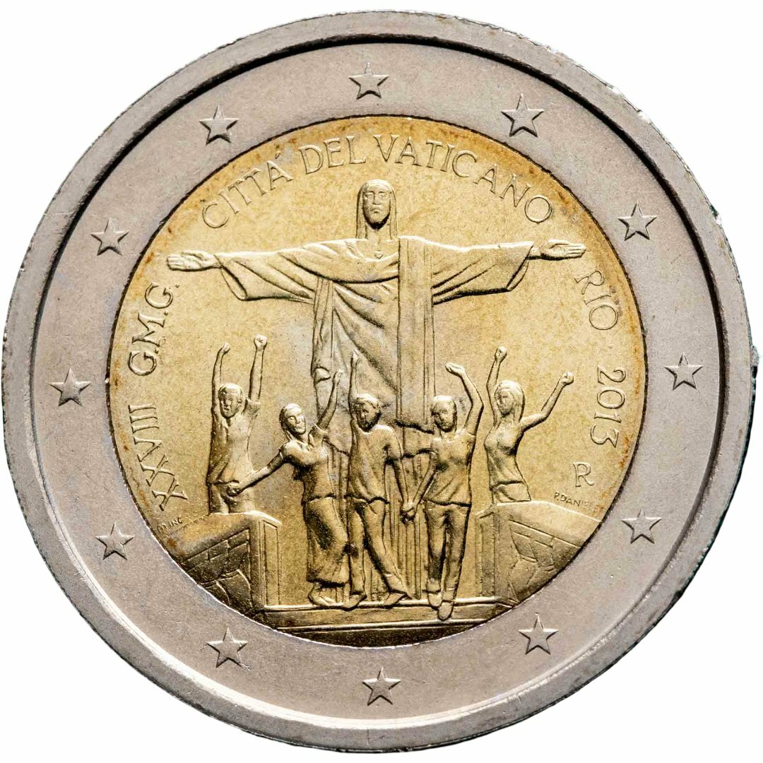 Ватикан 2 евро 2013 "XXVIII Всемирный день молодёжи в Рио-де-Жанейро" в буклете, Биметалл, в сохранности UNC