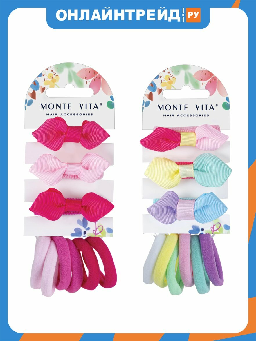Резинка для волос Monte Vita 457107 мягкие, medium size, ассорти форм, оттенки розового 9 шт