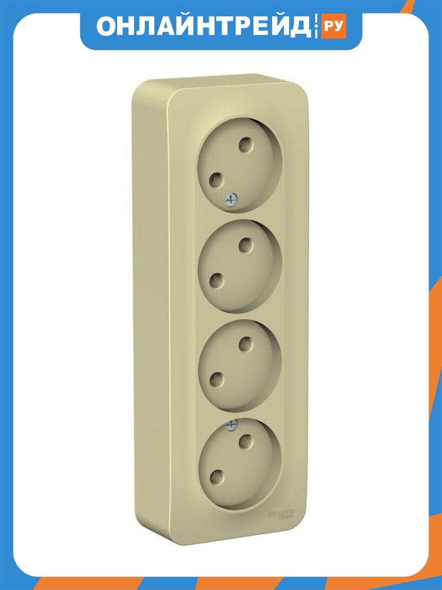 Розетка Systeme Electric (schneider Electric) SCHNEIDER ELECTRIC BLANCA 4-ая без заземления, без шторок, изол. пл, 16А, 250В, Бежевый, BLNRA000417
