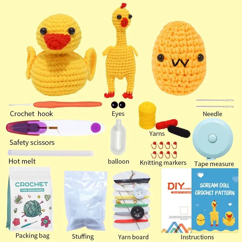 Набор DIY для вязания игрушки крючком, полный комплект для начинающих, материалы для создания милой игрушки, отличный подарок