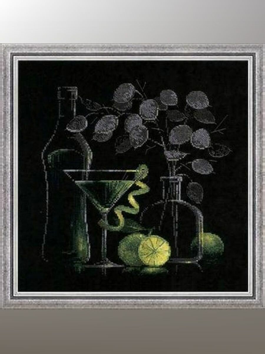 Hабор для вышивания Amishop Фрукты из чёрной ткани, светящиеся в темноте, 143x144 ст, 26 x 27 см, 13 цветов, 14CT Aida