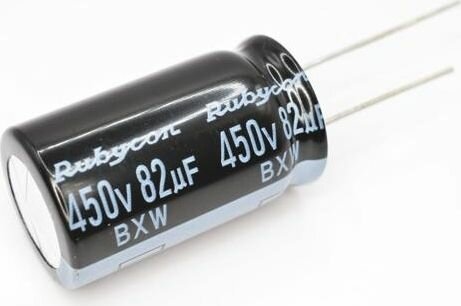 RUBYCON 450BXW82MEFR18X30 Конденсатор, 82uF 450V 18мм 30мм 7.5мм 20% 12000hrs 105 град. Straight, D18xL30мм Aluminum Electrolytic Capacitors - Leaded, 1шт