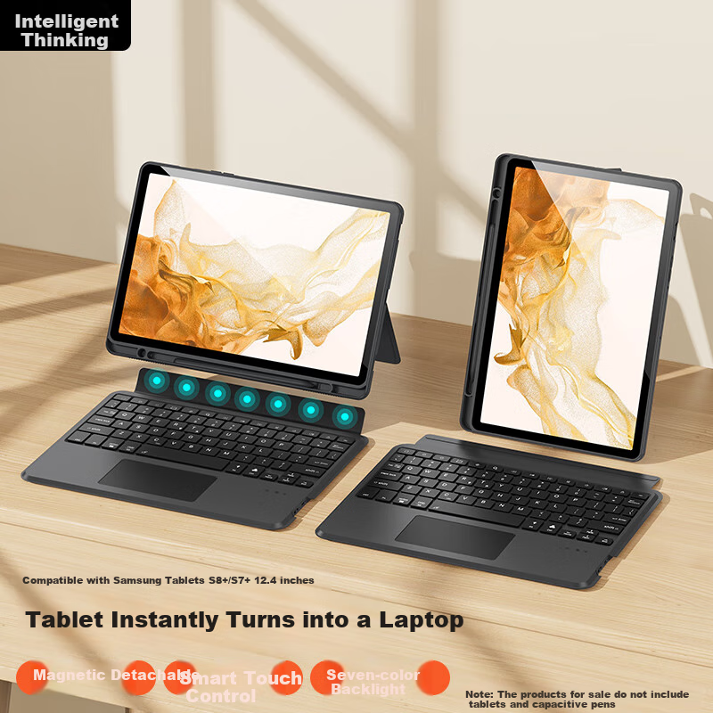 Zhisihui Bluetooth клавиатурный чехол для Samsung Tab S7+/S7FE/S8+ 12,4 дюйма с магнитным съемным дизайном Цвет：Черный