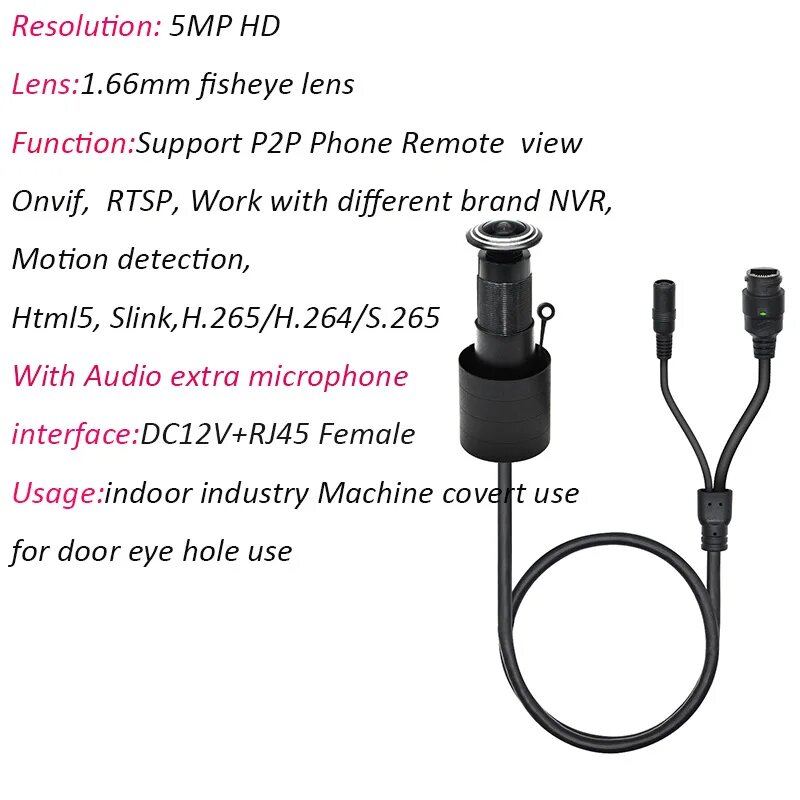 GENIUSPY Мини IP-камера для дверного глазка 5МП 5MP DC12V Audio