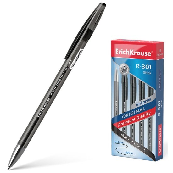 Ручка гелевая Erich Krause R-301 Original Gel Stick (42721) синий полупр. d=0.5мм черные линия 0.4мм