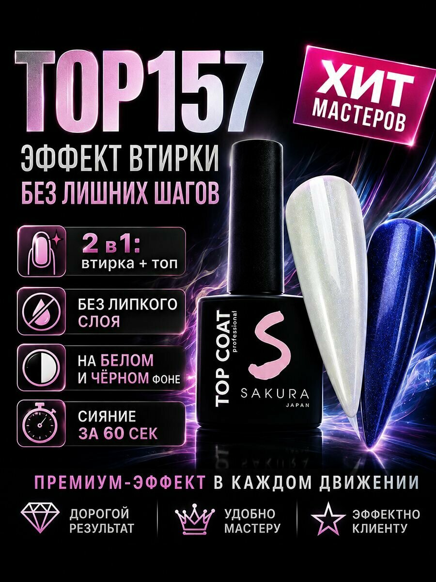 Топ для ногтей Sakura Top157 с эффектом втирки, 9 мл
