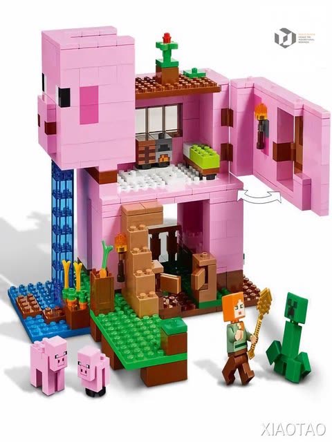 LEGO Minecraft розовый домик для свиней с открытием двери, фигурки Стива и крипера, 150 деталей, для детей — фото 1