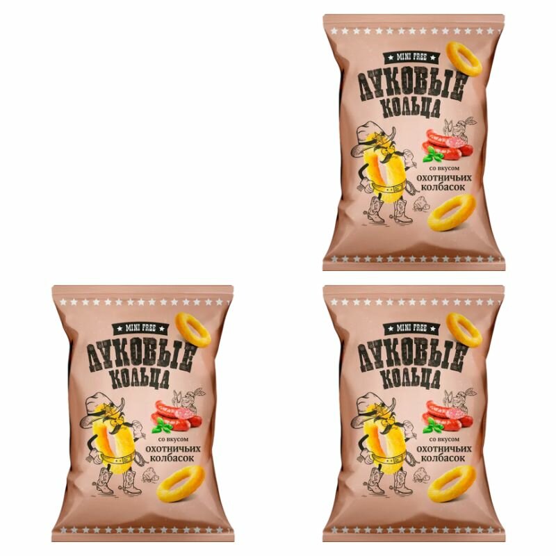 MiniFree Луковые кольца, охотничьи колбаски, 45 г, 3 штуки