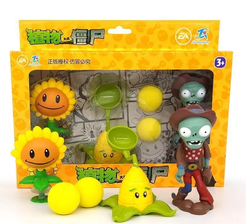 Набор игрушек "Растения против Зомби" (Plants vs. Zombies), мягкий винил, с запускаемыми шарами, подарочная коробка с окном, Новогодний подарок