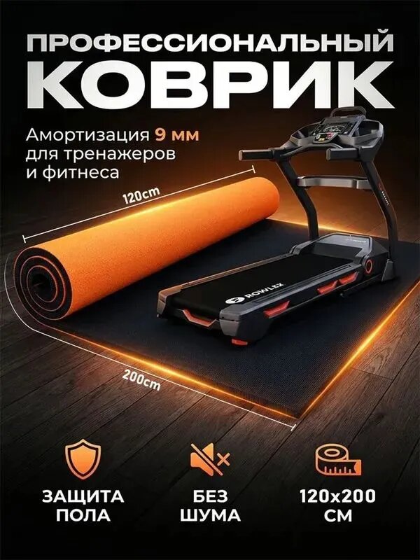 Коврик под тренажер-Коврик амортизирующий для беговой дорожки и велотренажера Противоскользящий, шумоподавляющий, из TPE