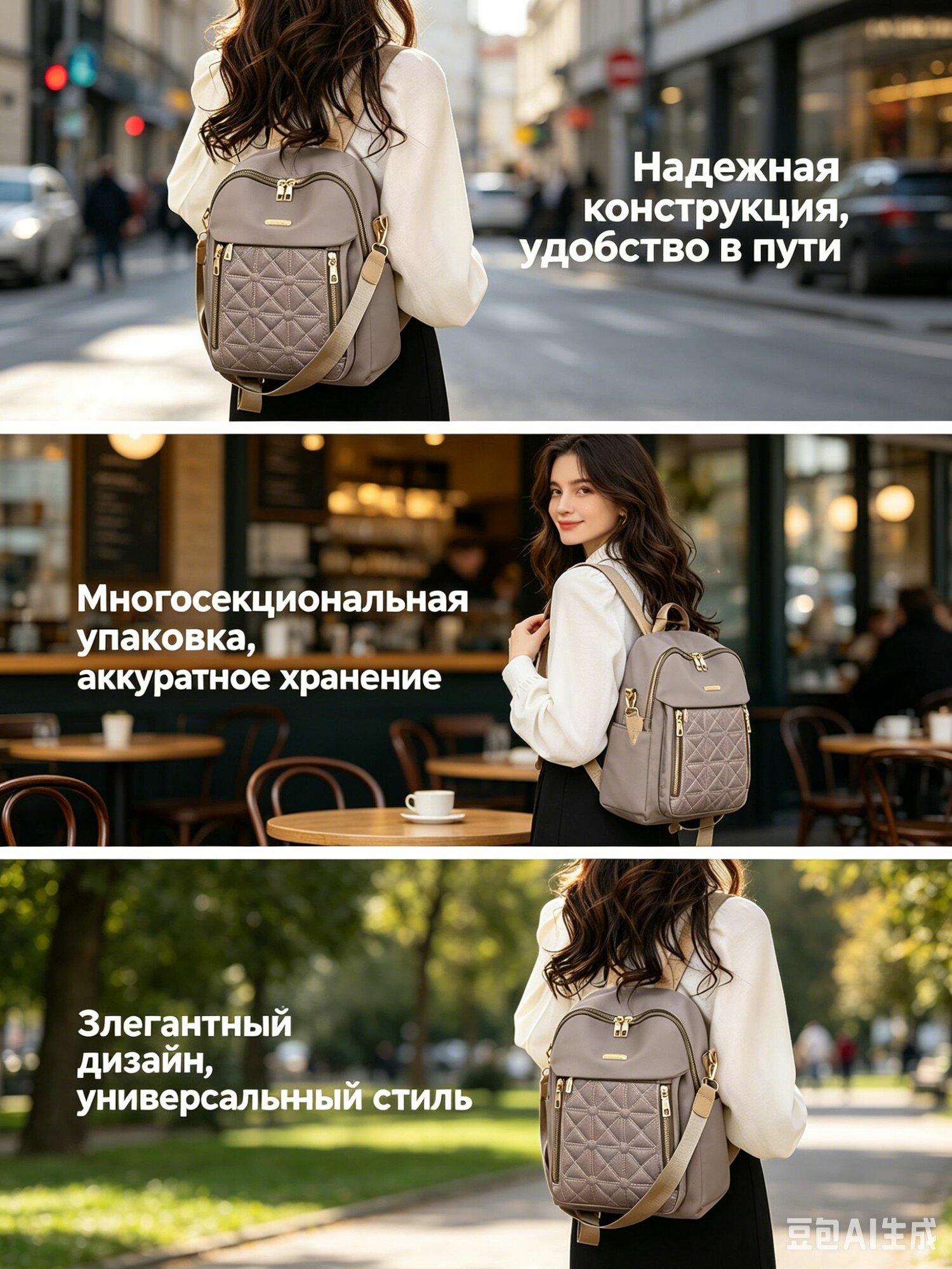 Женский практичный рюкзак из прочной ткани со съёмным ремнем и множеством карманов — фото 1
