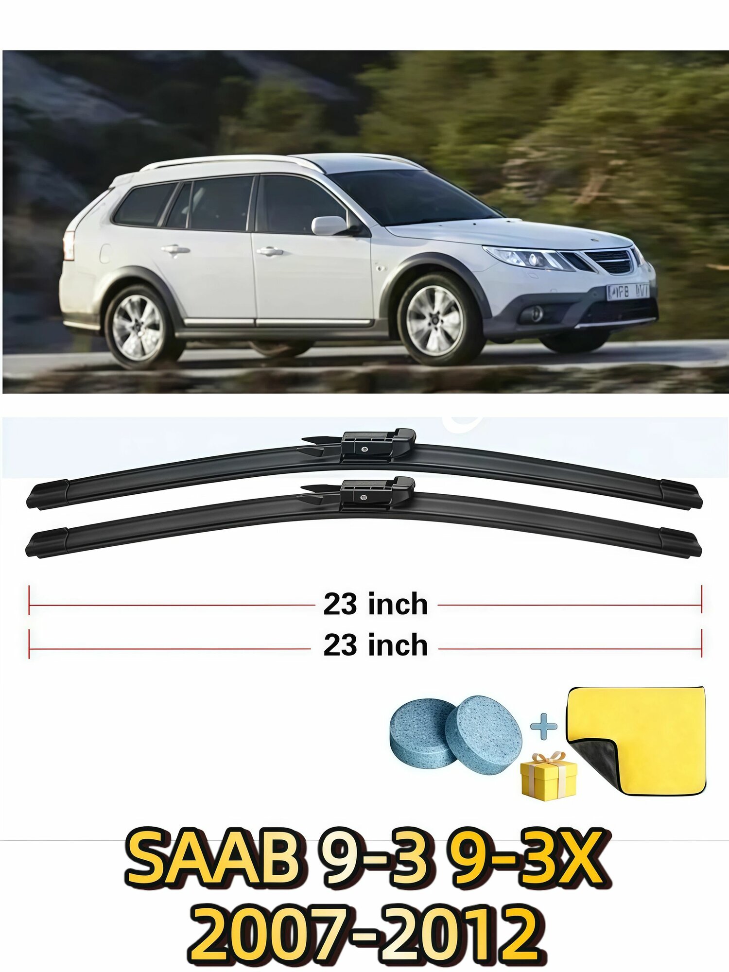 Для SAAB 9-3 9-3X 2007-2012: Комплект из 2 щеток стеклоочистителя лобового стекла (23"+23") Аксессуары для окон 2008, 2009, 2010, 2011 годов