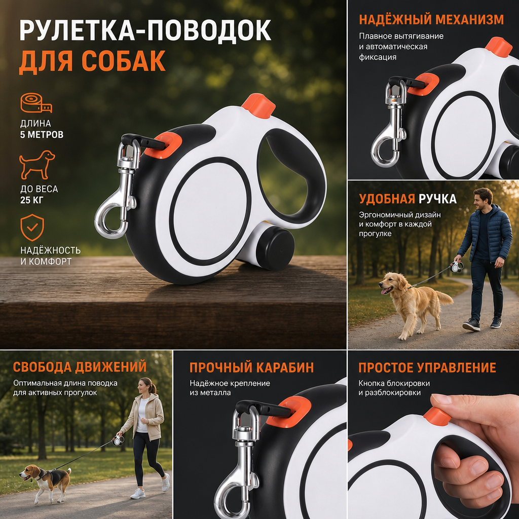 Прочный поводок для собак, эргономичный дизайн, нескользящий