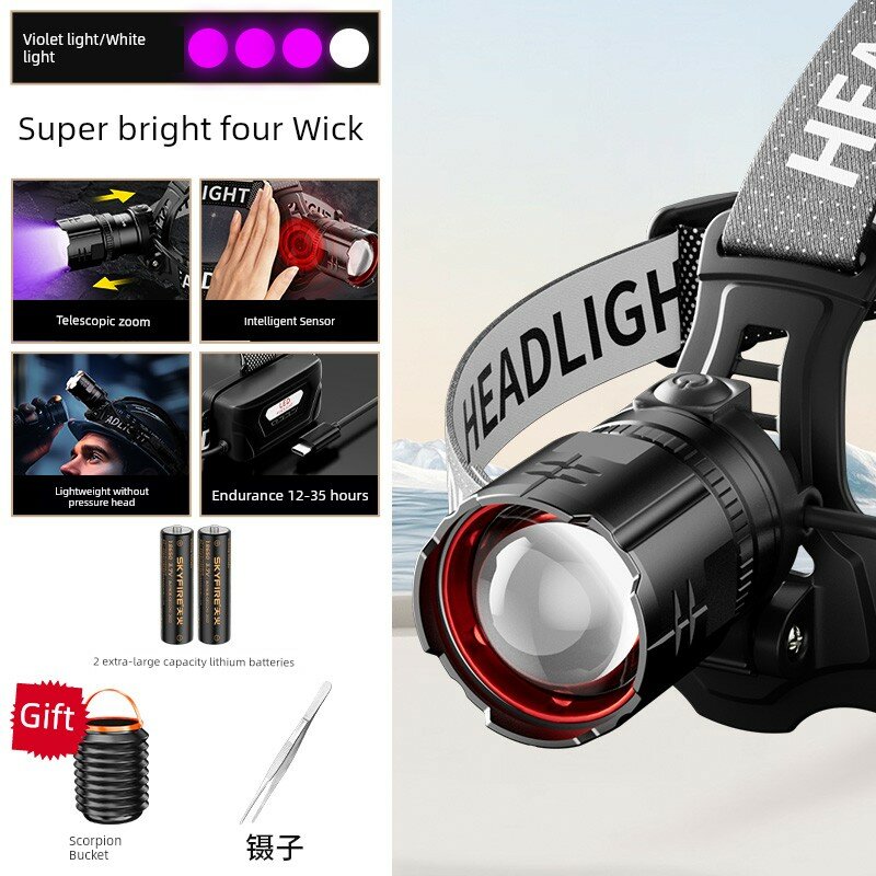 Налобный фонарь Skyfire Scorpion Light: Сверхъяркий, перезаряжаемый, с индукционным управлением, налобный, высокой