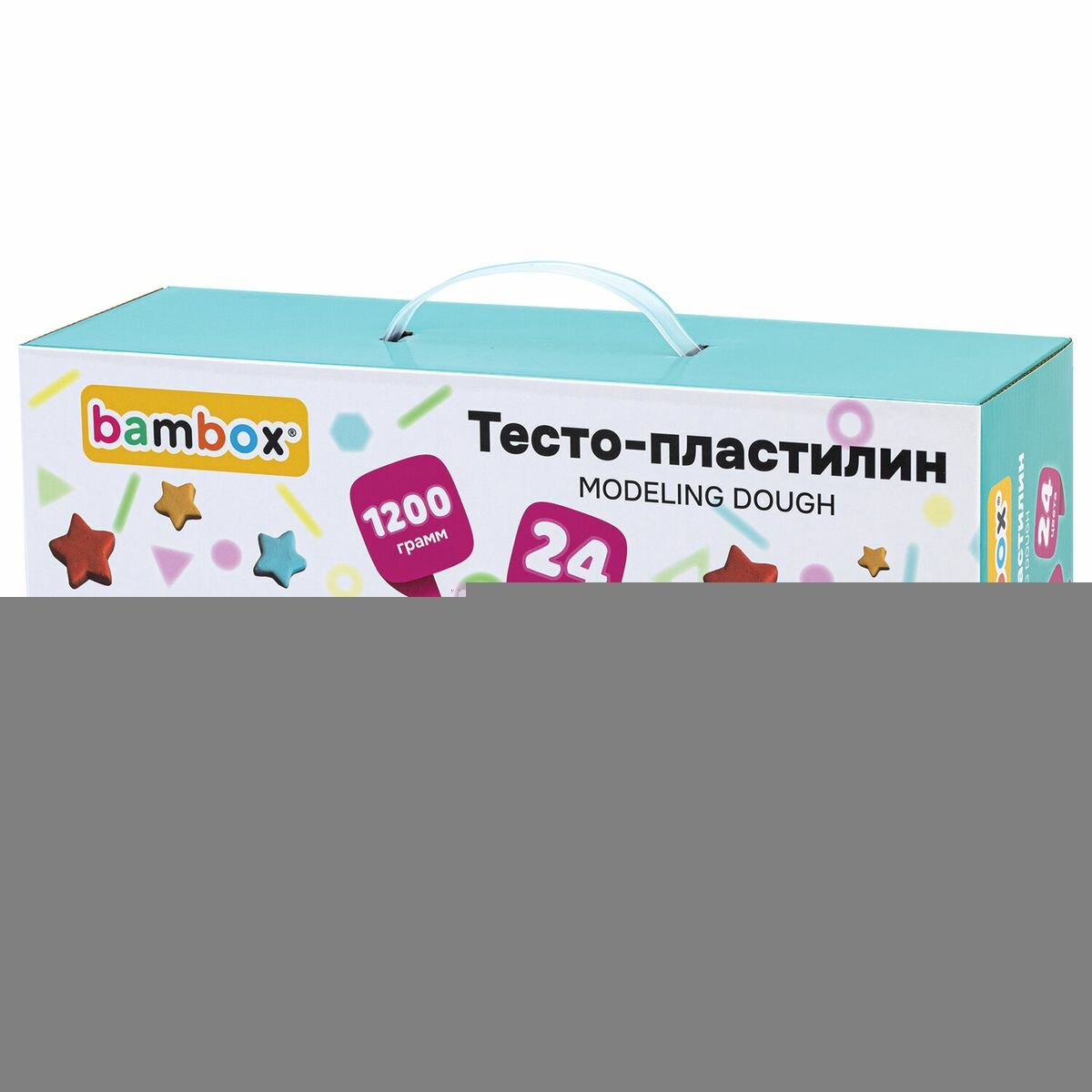 Тесто-пластилин для лепки Bambox, 24 цвета, 1200г, крышки-штампики, 12 уп.