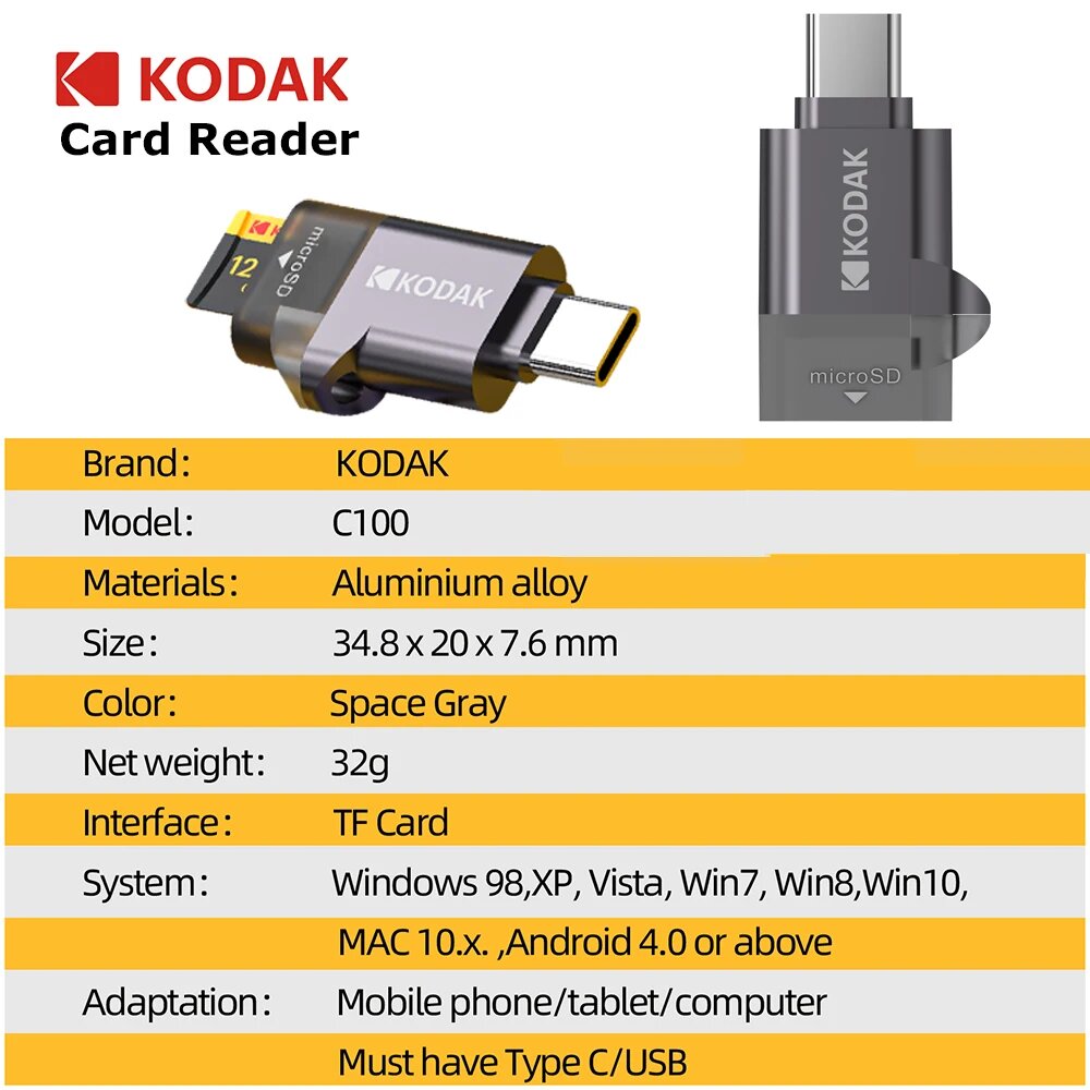 Kodak Micro SD карта памяти 128/256 ГБ для видеорегистратора Card Reader