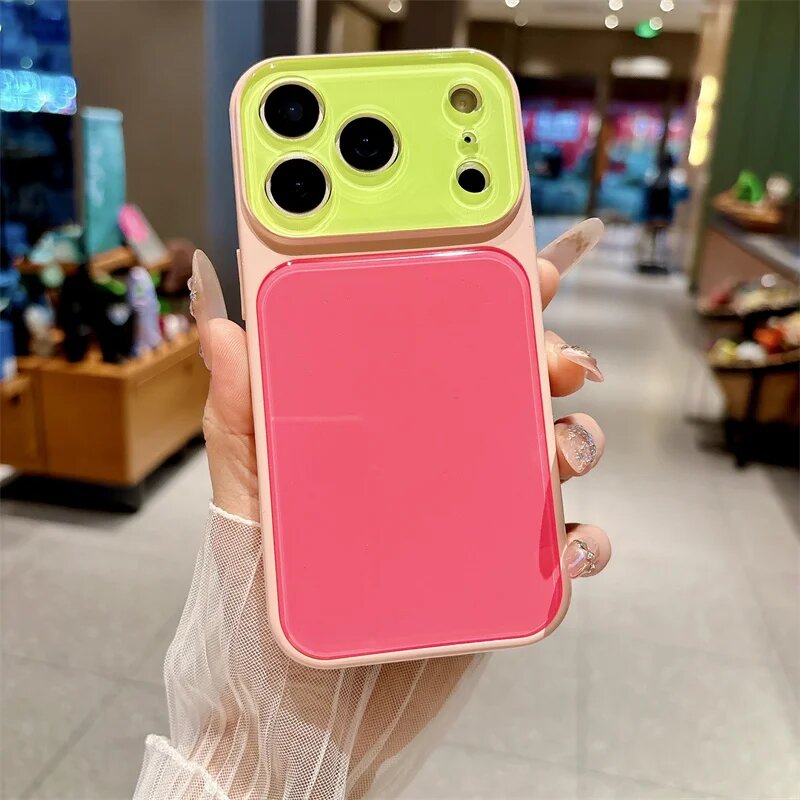 Роскошный чехол с контрастными цветами для iPhone 18, 17, 16, Айфон 15 Про, Зеленый, Green Red Pink