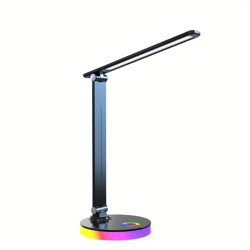 Многофункциональная светодиодная настольная лампа с RGB-подсветкой, защита глаз, без мерцания, 3 режима цвета и 4 уровня яркости, сенсорное управление, складная, черная