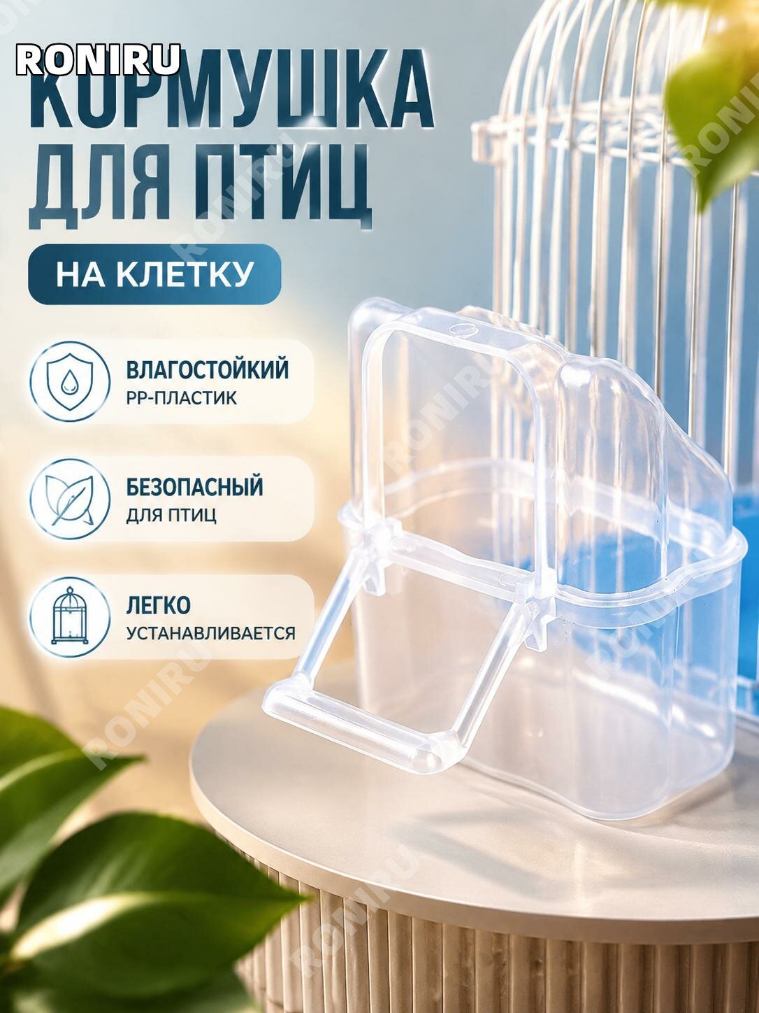 Прозрачная внешняя кормушка из PP для попугаев, навесная чашка на клетку для волнистых и неразлучников