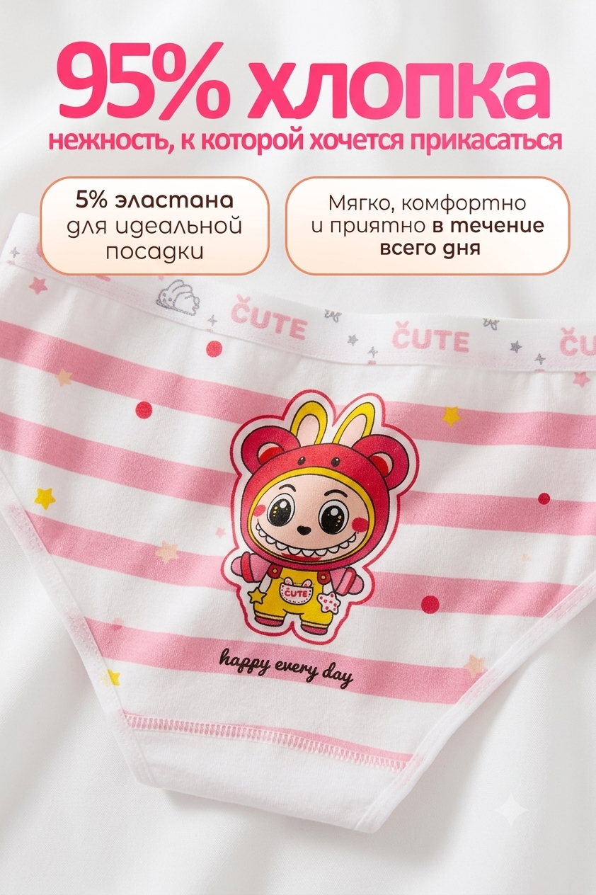 Трусы  Трусы слипы для девочек, 4 шт., размер 2XL, 9-11 лет, белый — фото 1