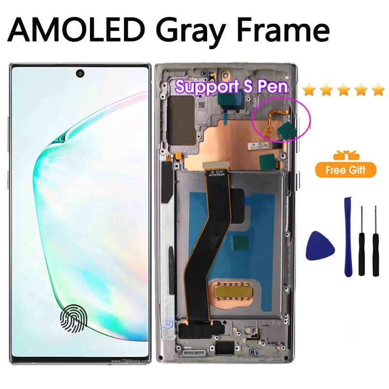 AMOLED-дисплей Для Samsung Note 10 Plus N975F С Сенсорным Экраном AMOLED Gray Frame