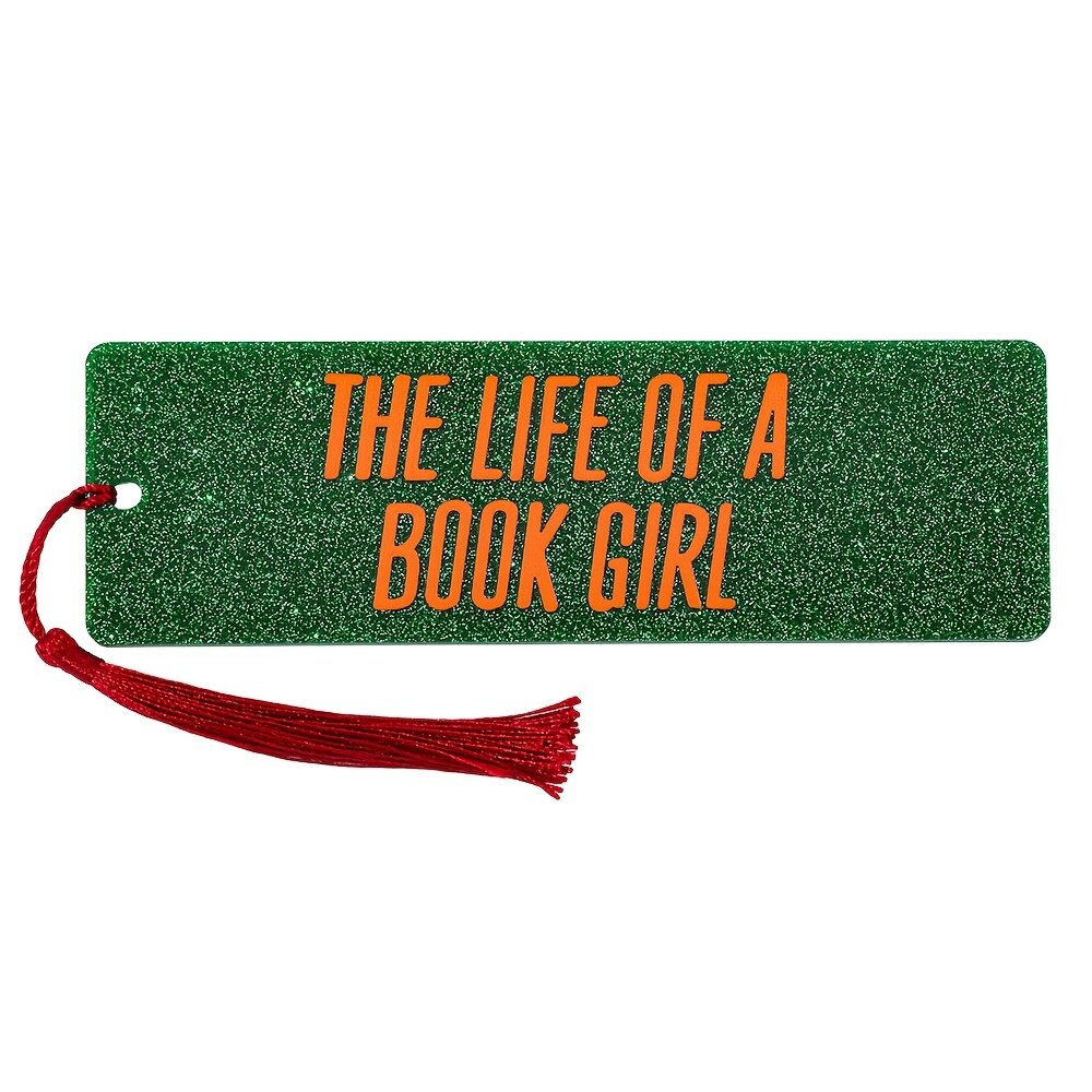 Блестящие акриловые закладки "The Life of a Book Girl" в стиле шоу-герл с кисточкой, зеленый цвет
