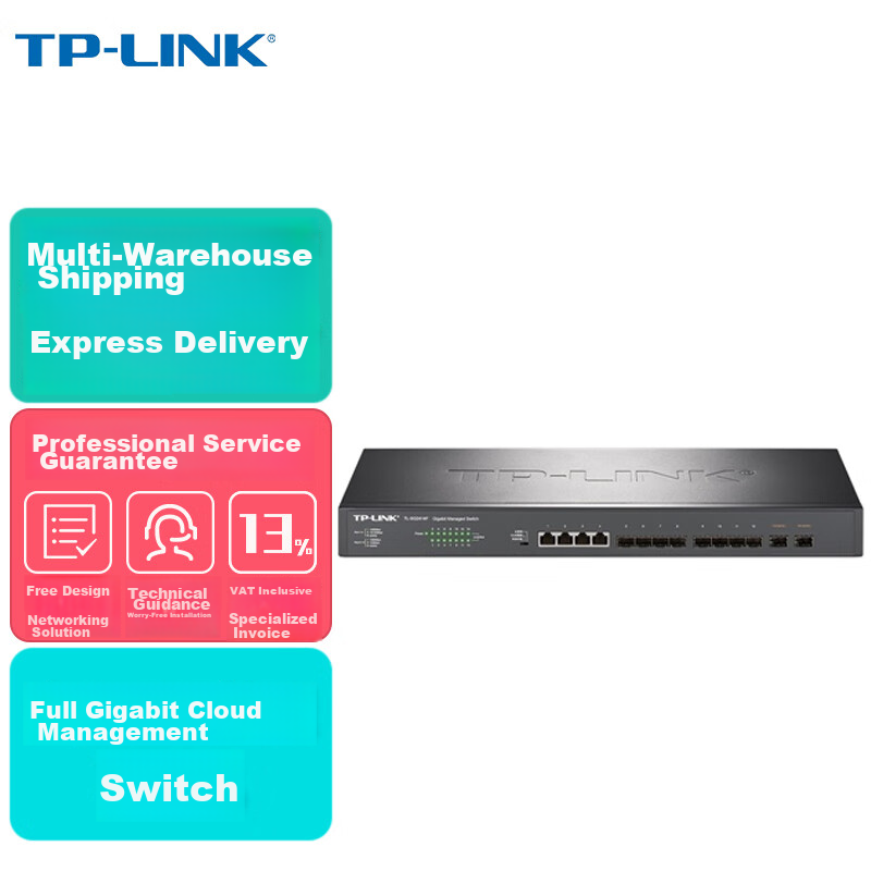 TP-LINK 14-портовый коммутатор Gigabit с оптоволоконным портом Управляемый полный оптический порт с 4 сетевыми портами