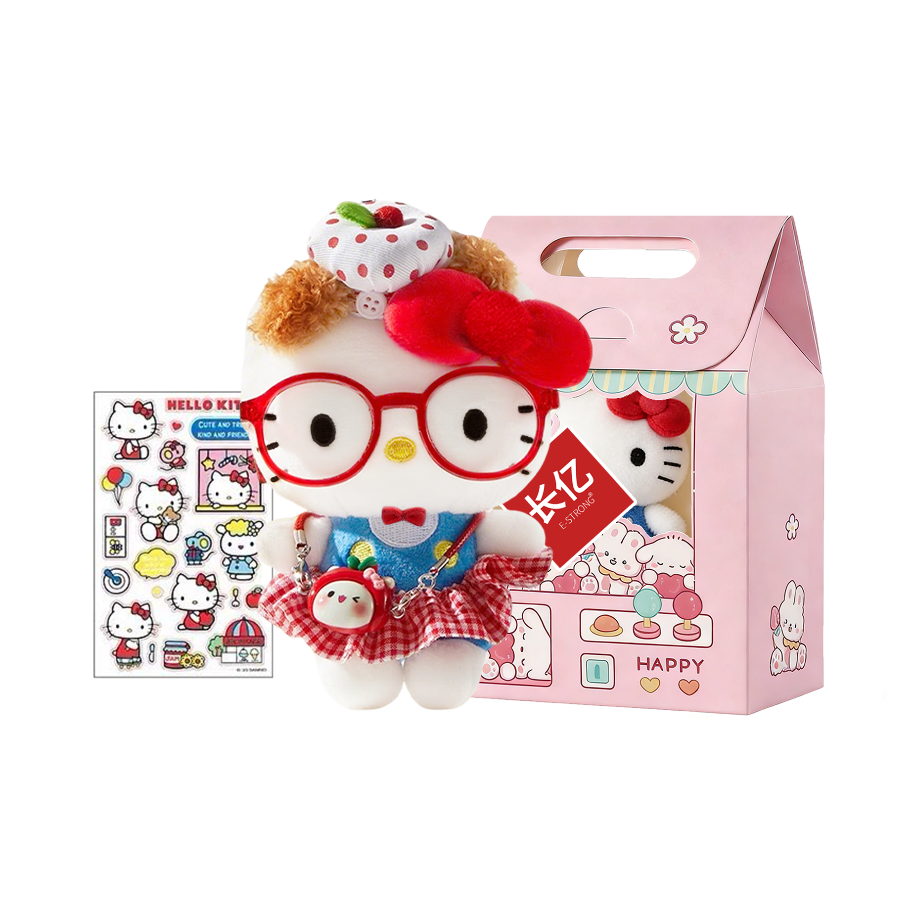 E-STRONG x HELLO KITTY Кукла Sanrio 50th Anniversary Classic KT Очаровательный дизайн Брелок Плюшевый аксессуар Одежда для кукол Уют и гармония Плюшевые брелки Высота: 13 см