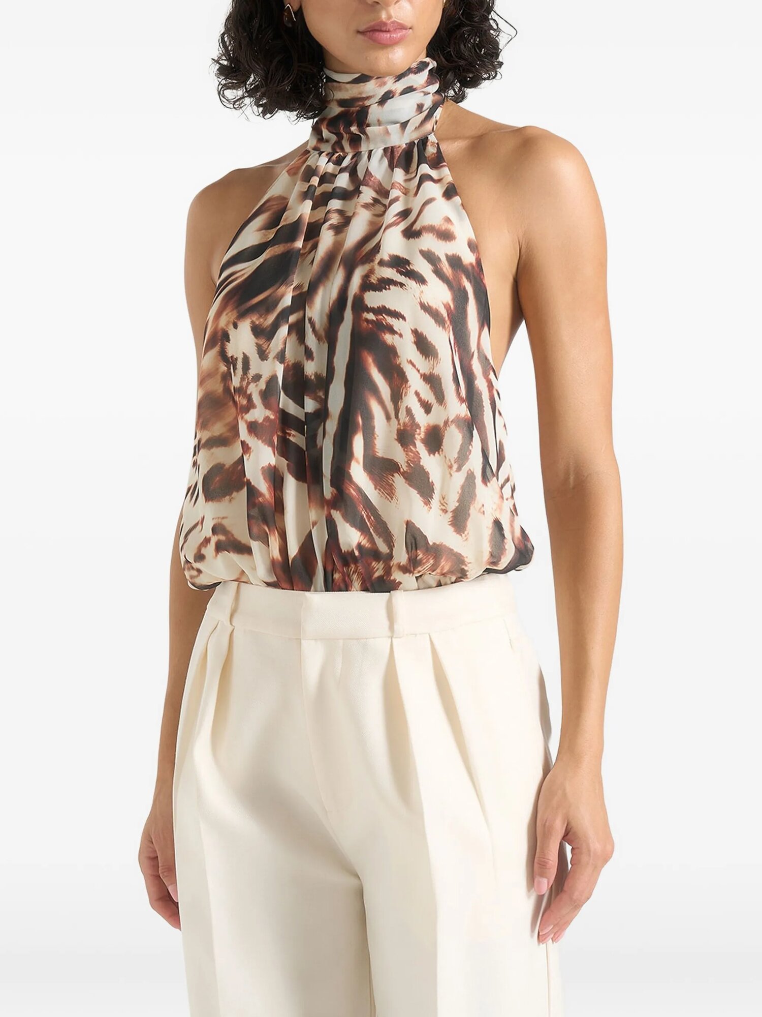 Топ Phoebe animal blouson tie-neck open back top multi