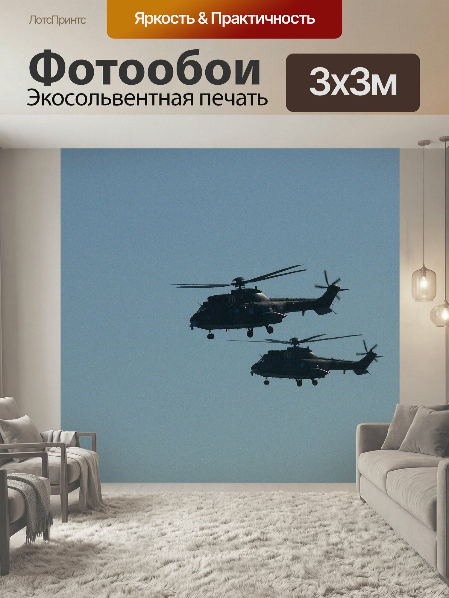 Фотообои "Военные вертолеты, воздушные силы, болгария" 300x300 см. экосольвентная печать