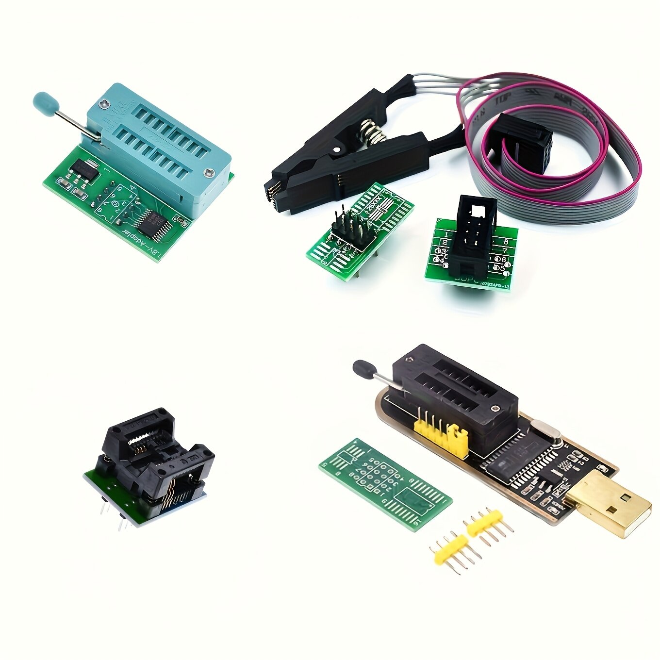 Программатор CH341 полный комплект (200mil) USB для BIOS/Flash/24/25 с зажимами SOP8/SOP16 и кабелями