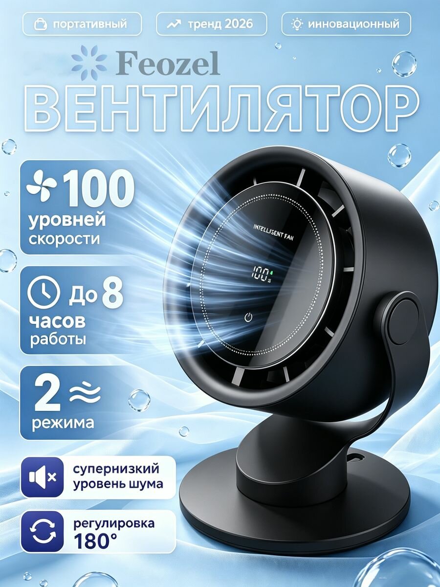 Feozel Настольный вентилятор Вентилятор настольный бесшумный, черный тихий