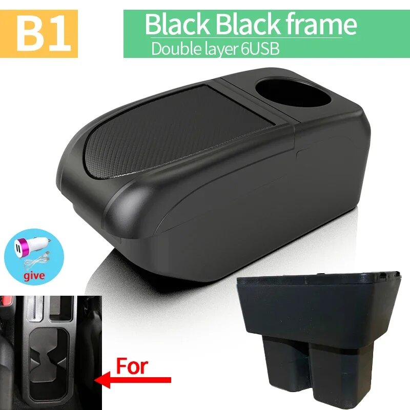 Для Suzuki Jimny JB74 (2019–2024) — Центральный подлокотник для салона B1 Black Frame 6USB