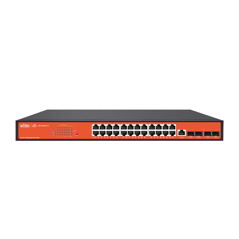Управляемый гигабитный L3-коммутатор Wi-Tek WI-PCMS528F-L3, PoE бюджет 370 Вт, 24GE PoE, 4SFP+ 10G, Cloud