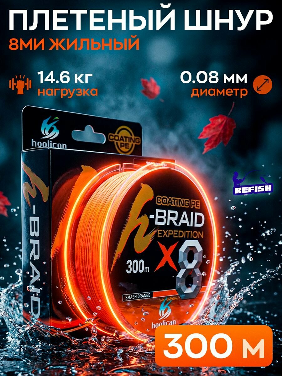 Шнур плетеный для рыбалки 0.08мм 300 м