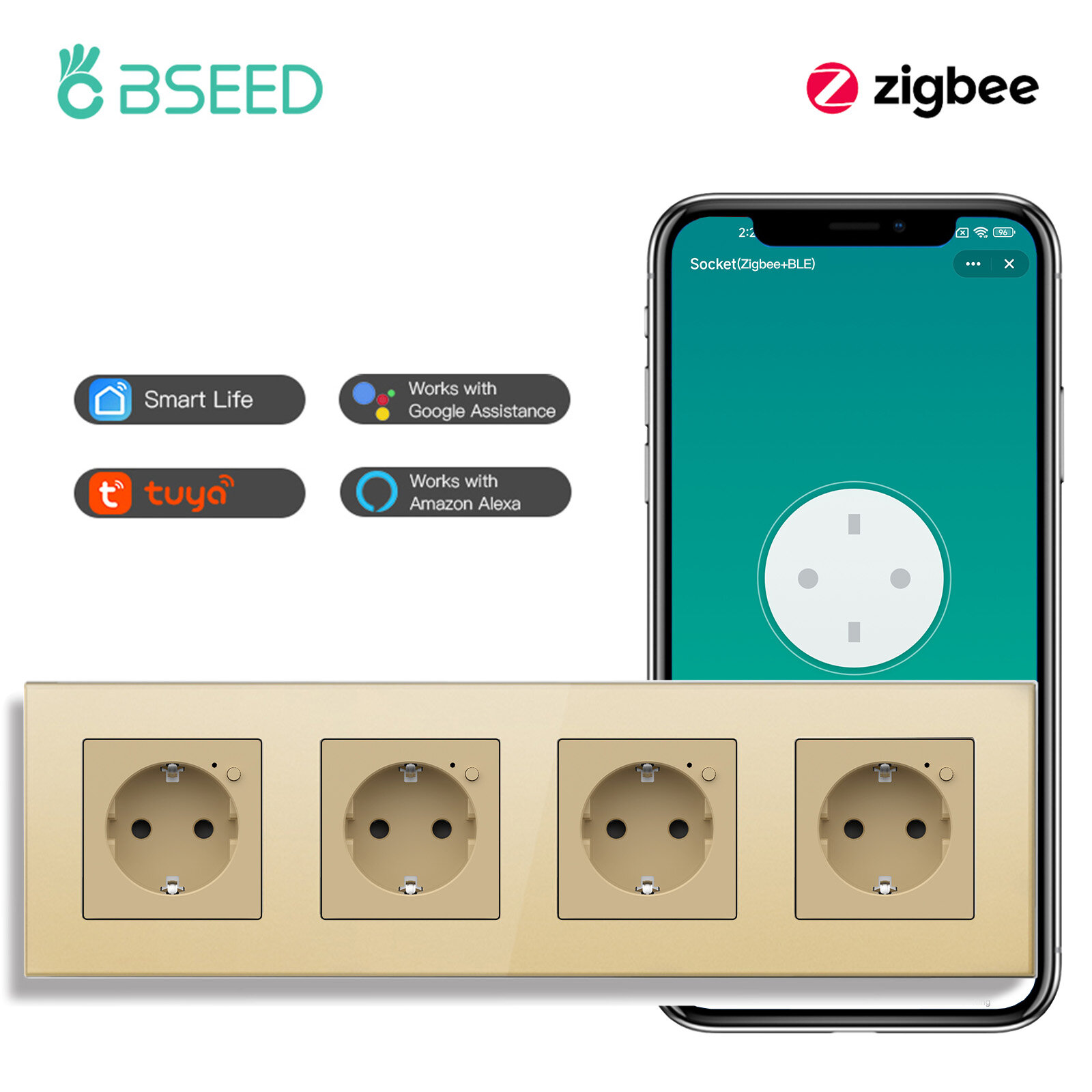 Умная ZIGBEE-розетк, серия E-TOUCH, стеклянная рамка