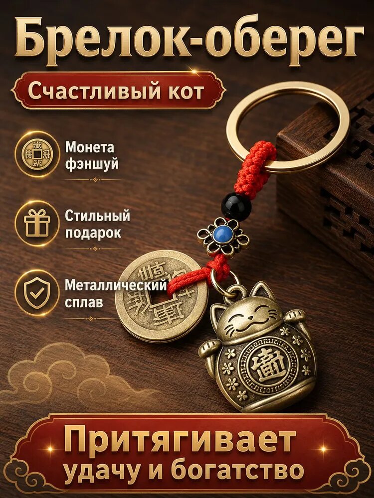 Манэки Нэко денежный кот с монетами для удачи и богатства, Оберег от сглаза фен шуй
