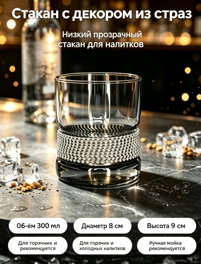 Стакан для виски "Премиум", 300мл, стекло, с декором из страз