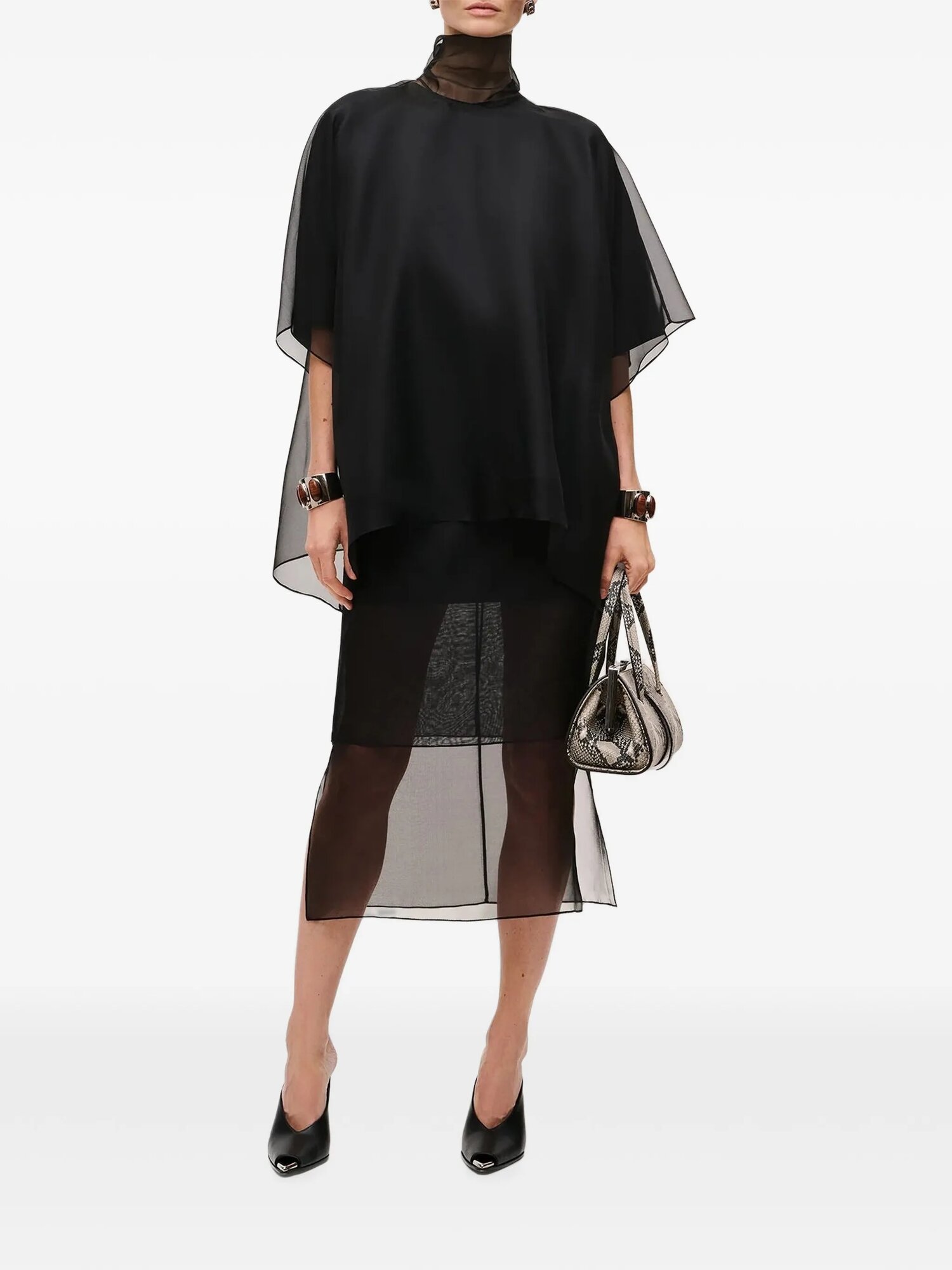 Блуза Brandon Maxwell Cali high-neck sheer-panel blouse, размер 2 — фото 1