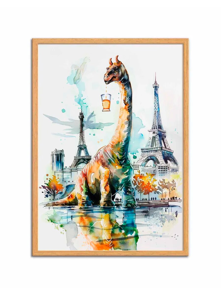 Животное-диплодок пьет виски 5, Плакат 30x42см
