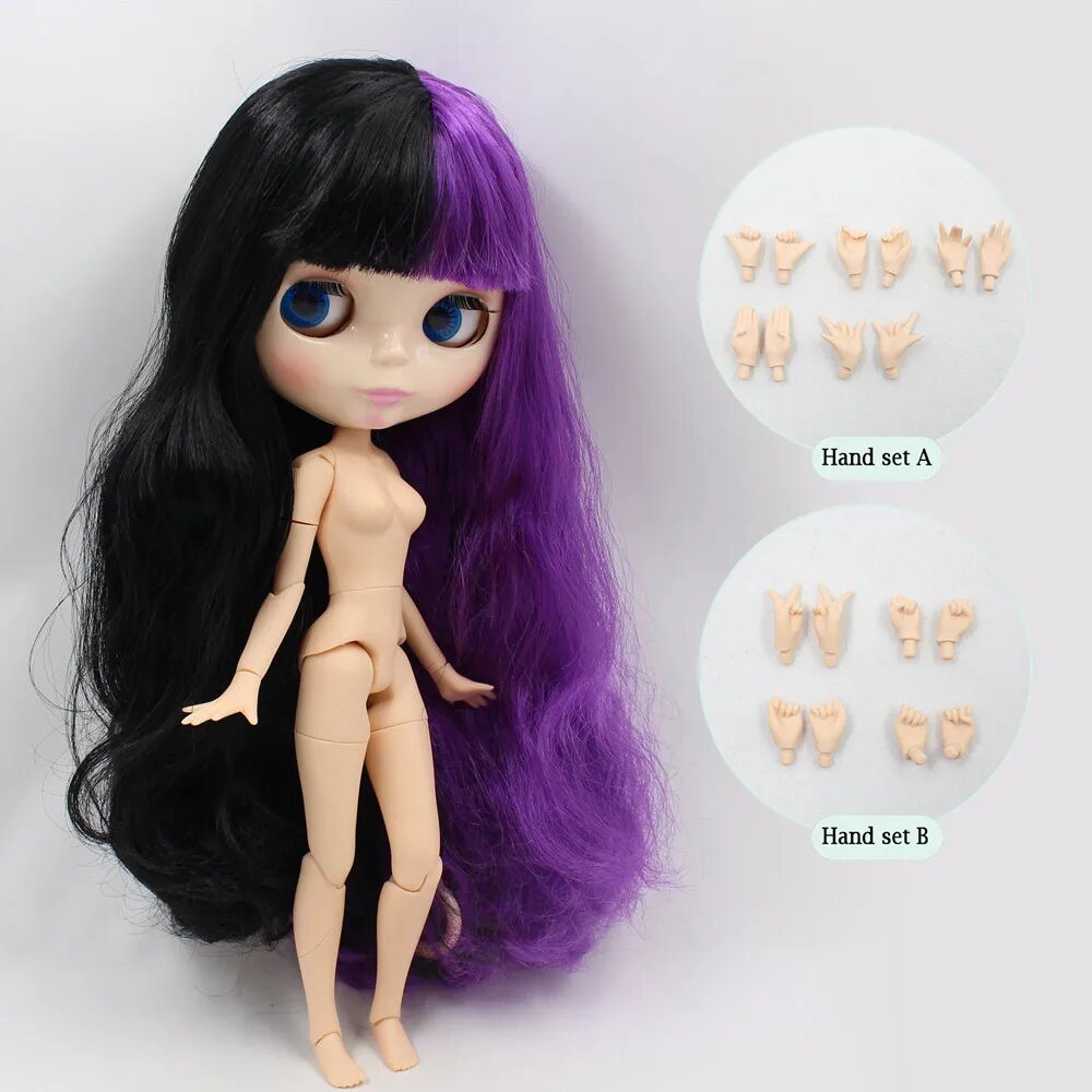 Блайз кукла 1/6, белая кожа, волосы: черный/сиреневый, hand set ab