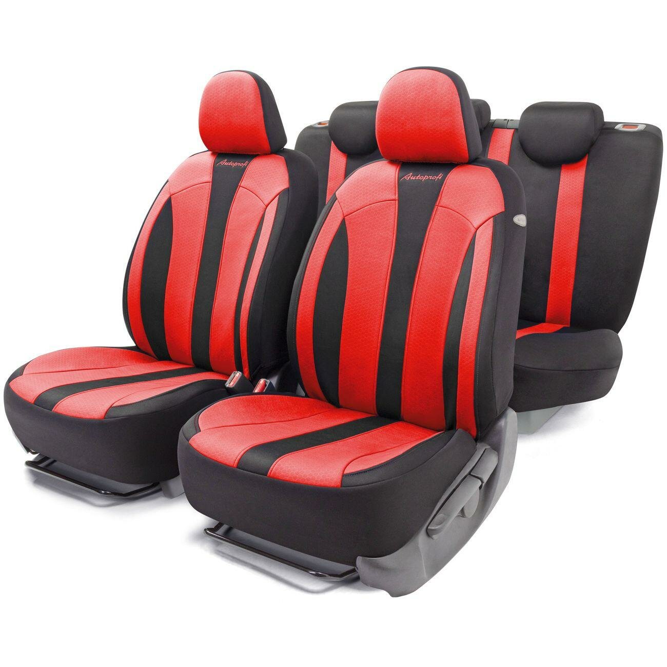 Авточехлы универсальные AUTOPROFI PRF-1505 BK/RD PERFORMANCE, hexagon polyester, 5 мм поролон, 3D крой, 15 пред, черный/красный