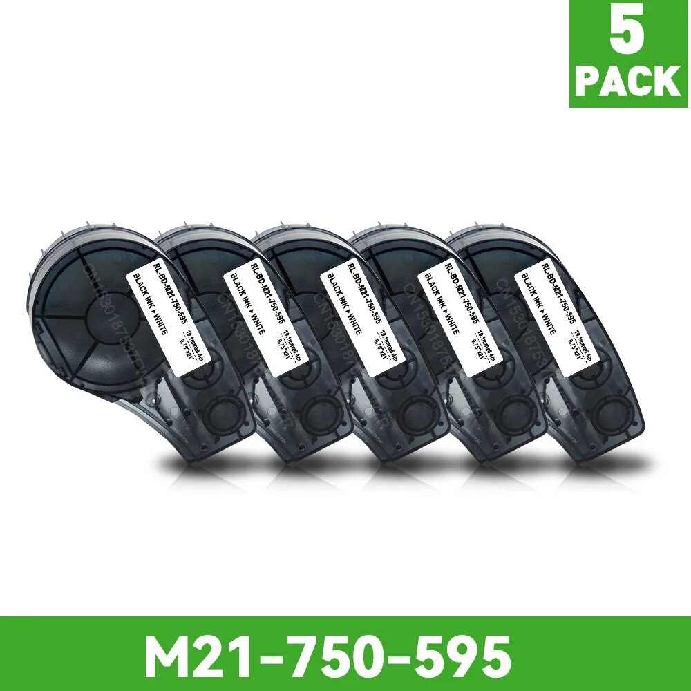 Виниловая лента для этикеток Cartridge King M21-750-595 черная на белом Зеленый, 5 pieces