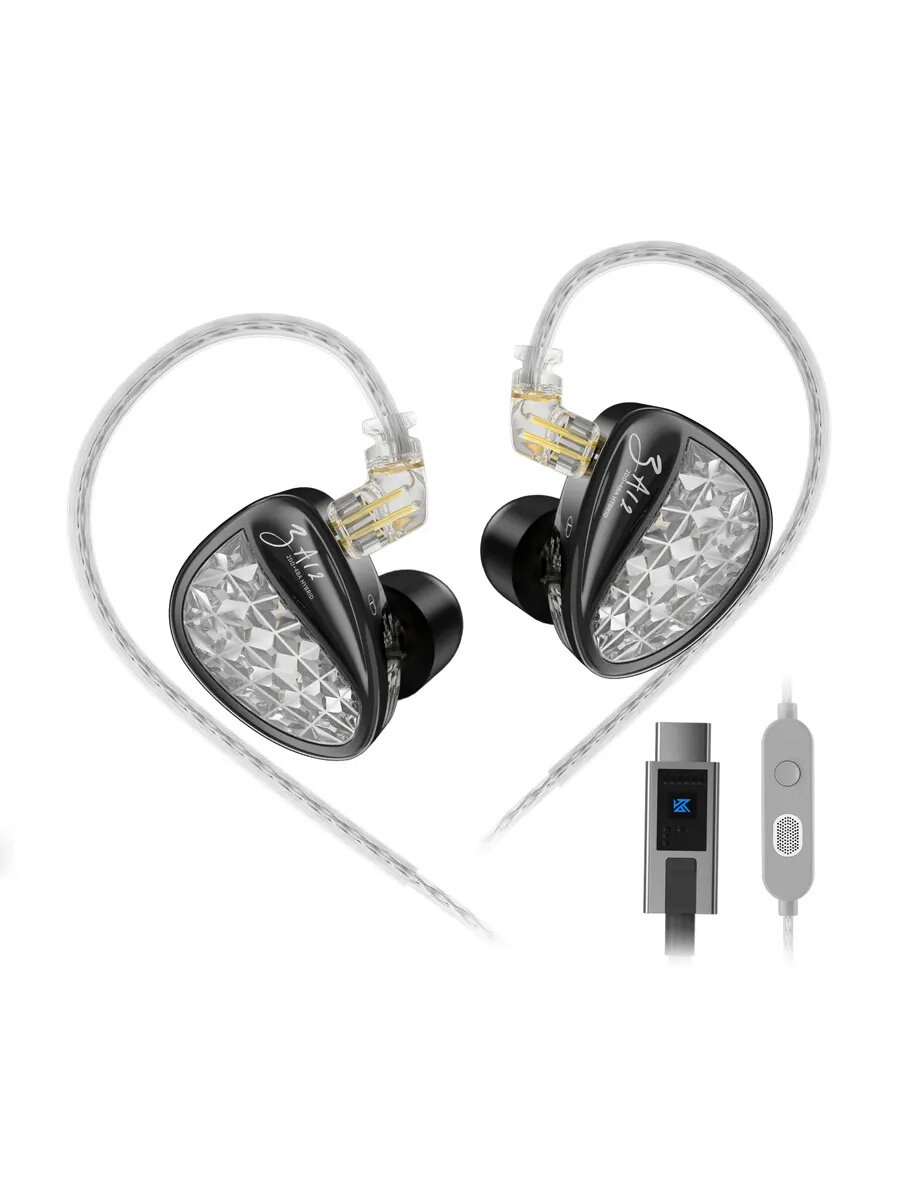 KZ ZA12 No Switches USB Type-C с микрофоном, черный/серебристый, проводные наушники