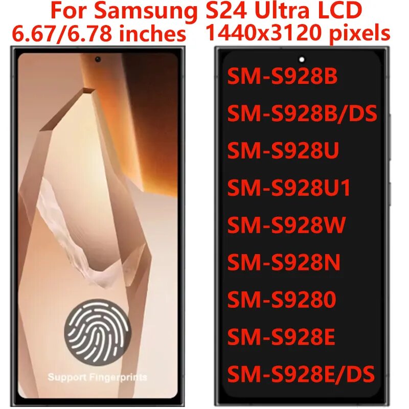 6,67-дюймовый OLED-дисплей для Samsung S24 Ultra SM-S928B SM-S928B/DS S928U, серый, с рамкой, сенсорный экран, модуль дисплея, запасные части для ремонта.