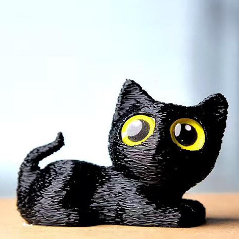 Мини-фигурка котика с большими глазами для рабочего стола, 3D-печать, декоративный милый зверёк в стиле плюшевой игрушки, мультяшная статуэтка, мини-кукла для украшения дома, офиса и интерьера