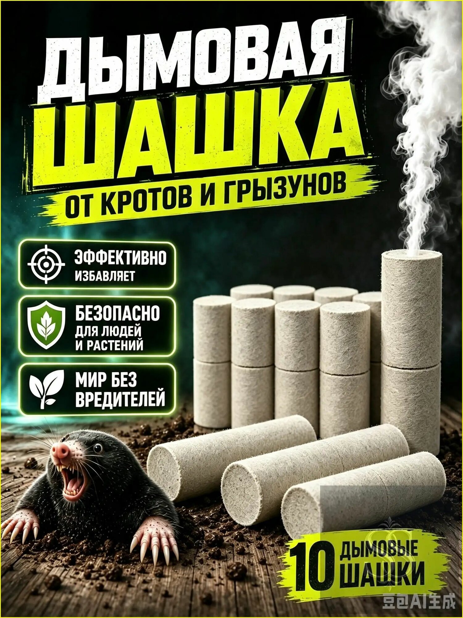 Дымовая шашка от кротов и грызунов набор 10 штук эффективная защита участка и газона