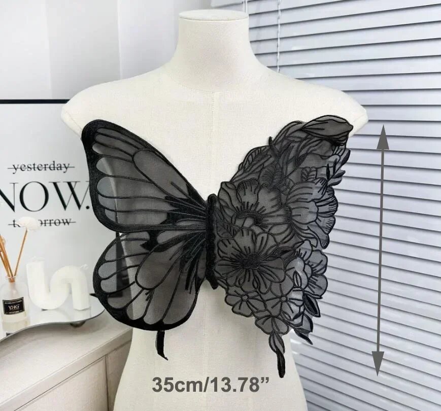 Кружевная аппликация с пайетками OKNOW 28*30 см XXY-H5092-black