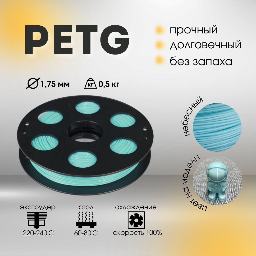 Небесный PETG пластик Bestfilament для 3D-принтеров 0,5 кг (1,75 мм)